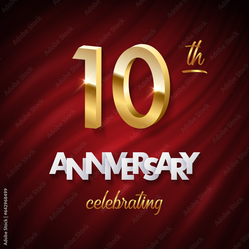 10 golden numbers, Anniversary white paper text and Celebrating word ...