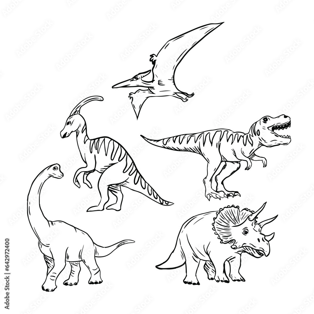Dinosaur vector drawing sketch assets Stock Vector | Adobe Stock