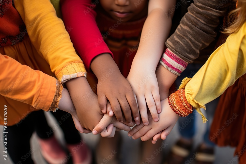 holding hands, cohesion of many hands of different nationalities, Group ...