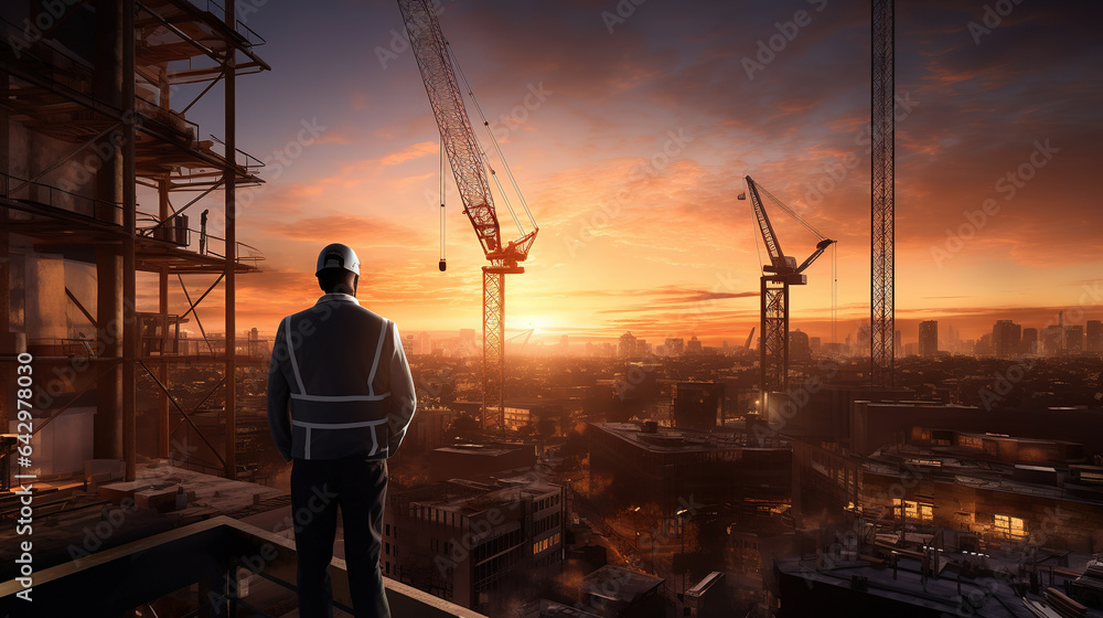 construction engineer worker at heights,architecture sci-fi ...