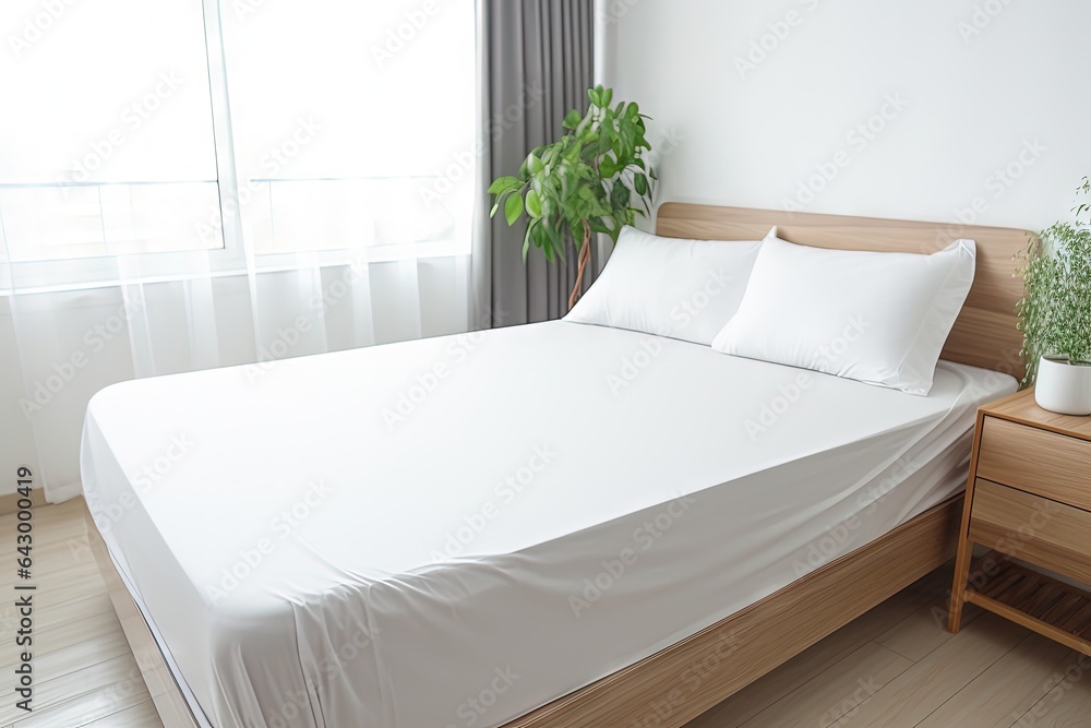 White fitted sheet on bed corner Elastic band with white sheet Bed ...