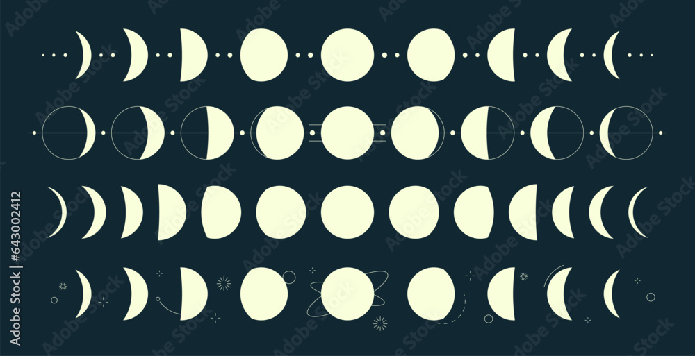 Moon phases icon collection. Set of full moon and crescent icons ...