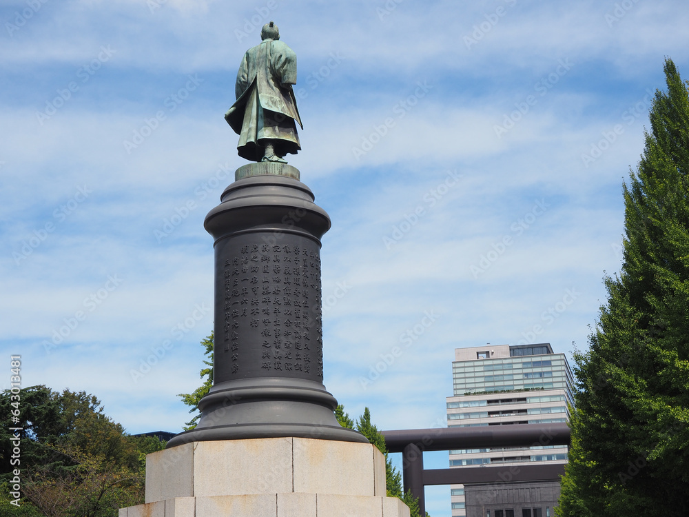 TOKYO, JAPAN - September 1, 2023: Statue of Omura Masujiro and the top ...