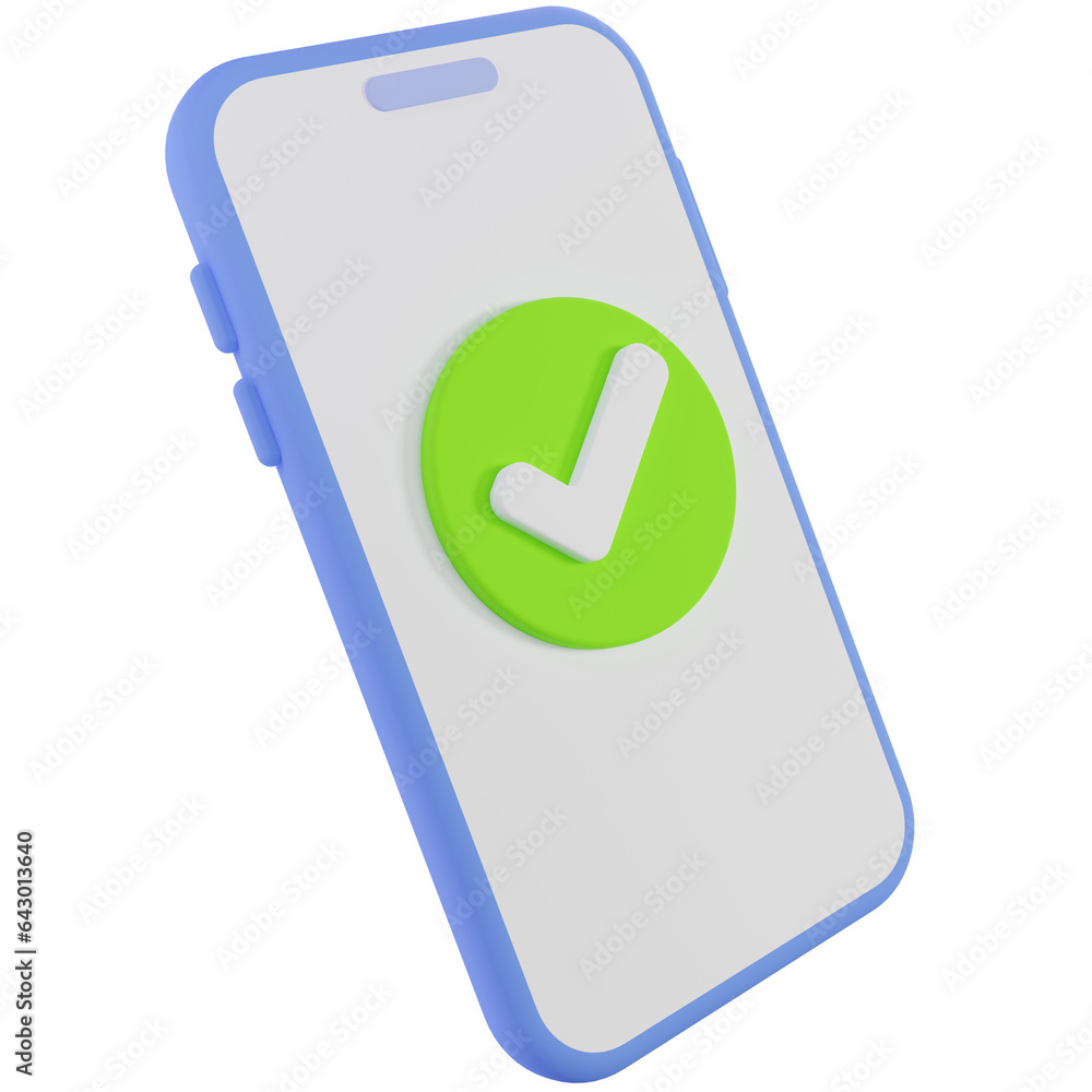 3D phone with check mark on screen Stock Illustration | Adobe Stock