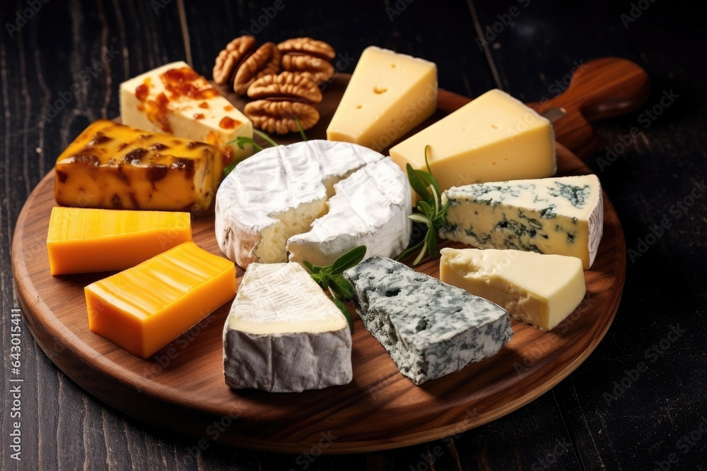 Different types of cheese including mix set dor blue cheddar camembert ...