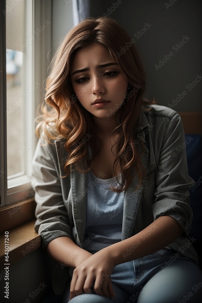 Portraits of a girl or woman, expressing a range of feelings, including sadness, Depression ...