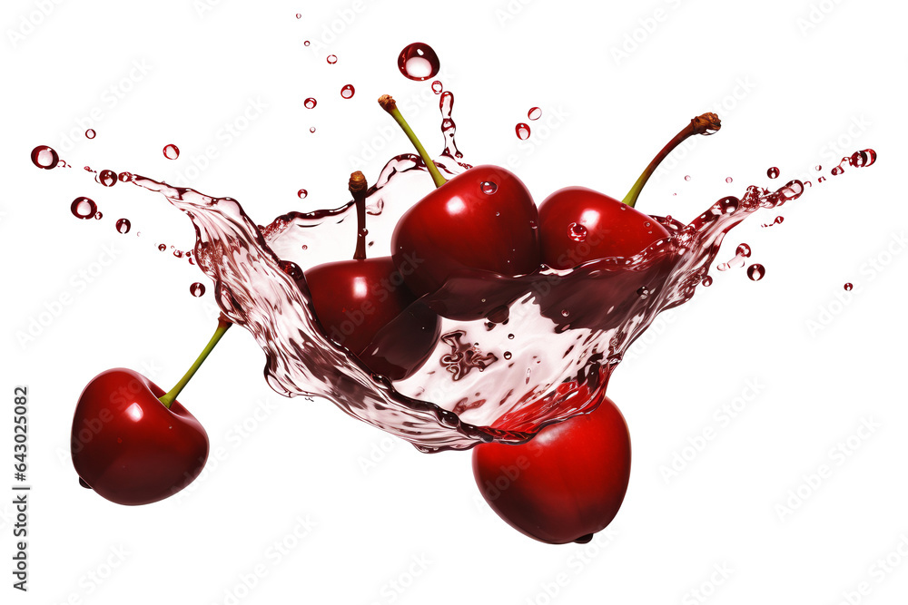 Dark red cherries with water splash on transparent background - PNG image of sweet and sour ...