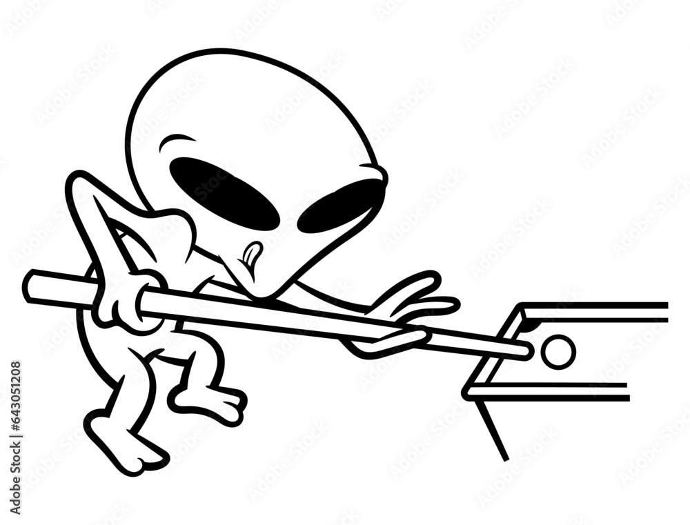 Cartoon illustration of Funny Alien playing billiards at night club ...