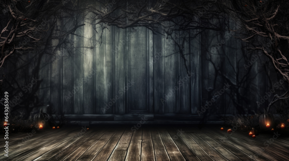 Spooky halloween background with empty wooden planks, dark horror ...
