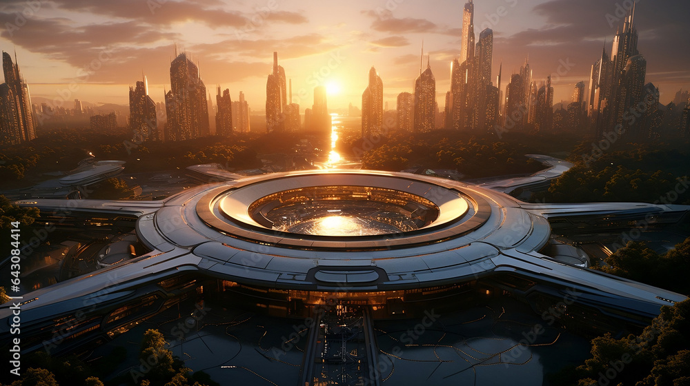 Futuristic city landscape. Visualizing the power of artificial ...