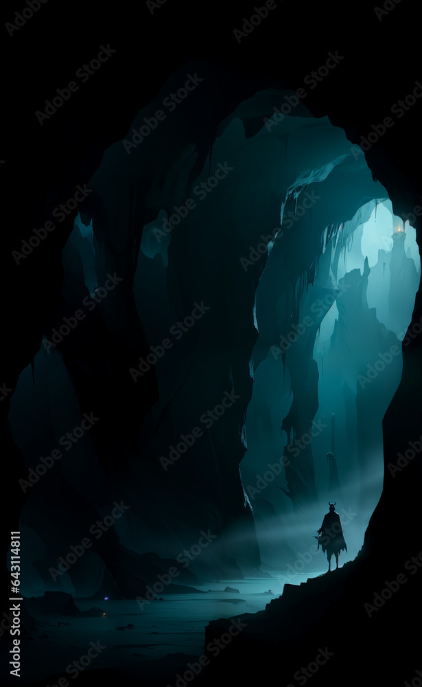 A dark cave landscape, Scene in Cartoon-Realistic Style, Children's ...