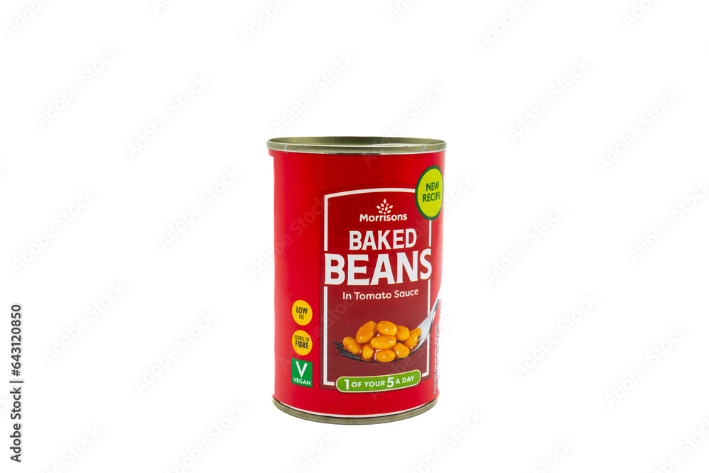Irvine, Scotland, UK-July 21, 2023: Morrisons branded baked beans in ...