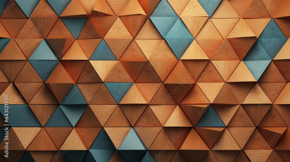 3d illustration. Wooden triangles on a background of wood. Abstract low ...