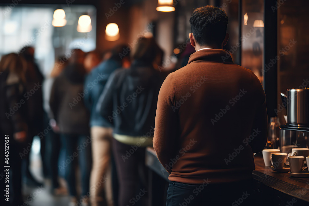 Queue Lot Of People In The Coffee Shop. Сoncept Effects Of Waiting In ...