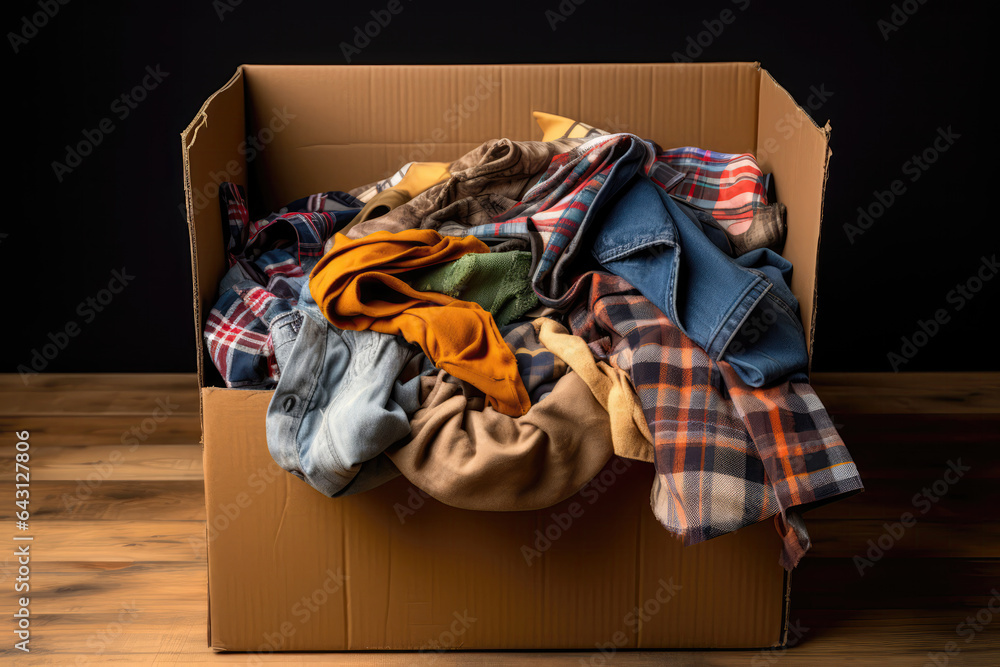 Ragged Garments Tossed In Cardboard Box. Сoncept Reclaiming Ragged ...