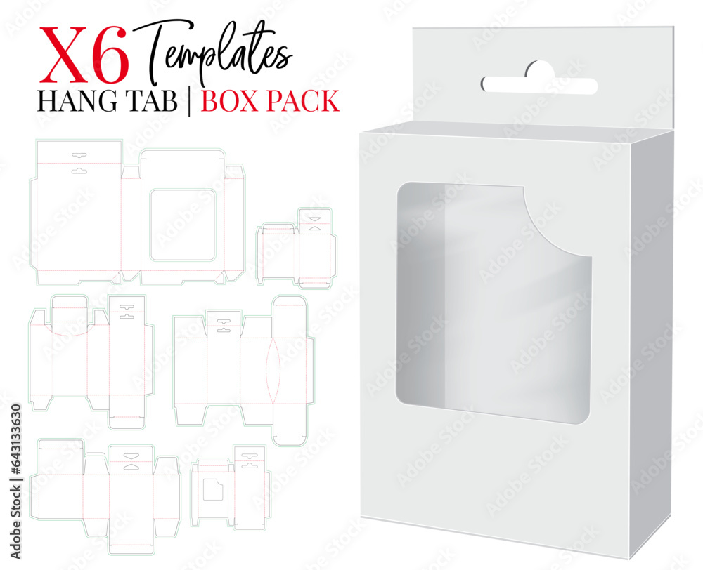 Hang Tab Box Template, Vector with die cut, laser cut layers. Paper ...