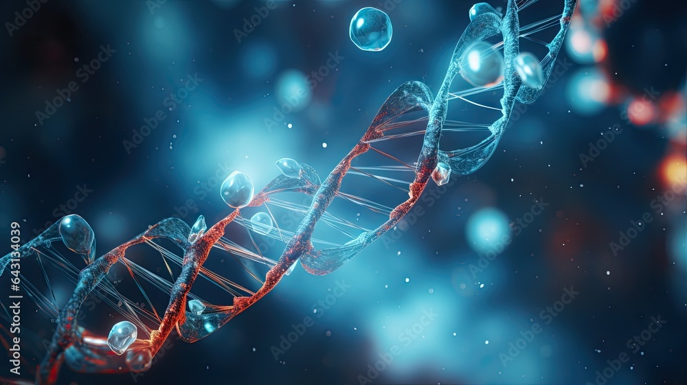 Abstract depiction of DNA and RNA molecules inside a cell on dark ...