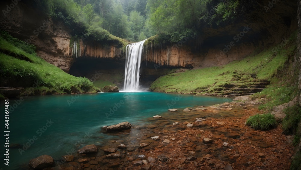 waterfall in the jungle. The fascinating waterfall in the forest ...