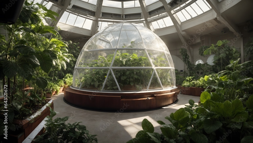 greenhouse in the garden, biodome on the Moon, where astronauts are ...