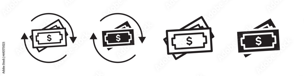 Money transfer icon. price roll back dollar currency note symbol ...