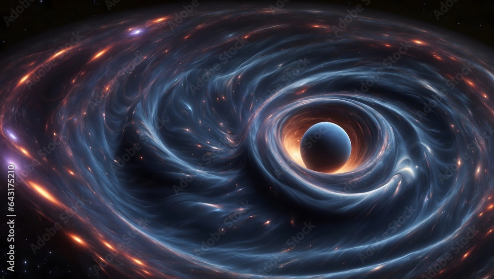 space-time warps around a massive cosmic object, producing ...