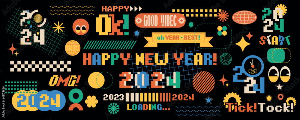 Big set of templates, shape design numbers for 2024. Logo text Happy ...