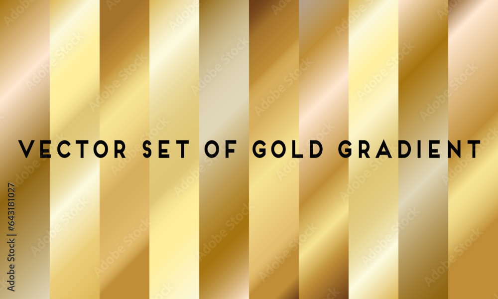 Set of gold vector gradients. Hand drawing collection of metal palette ...