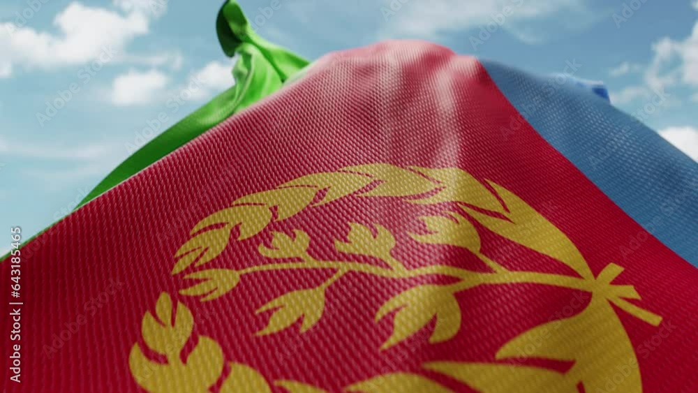 Vidéo Stock Wavy Flag Of Eritrea Blowing In The Wind In Slow Motion Waving Colorful Eritrean