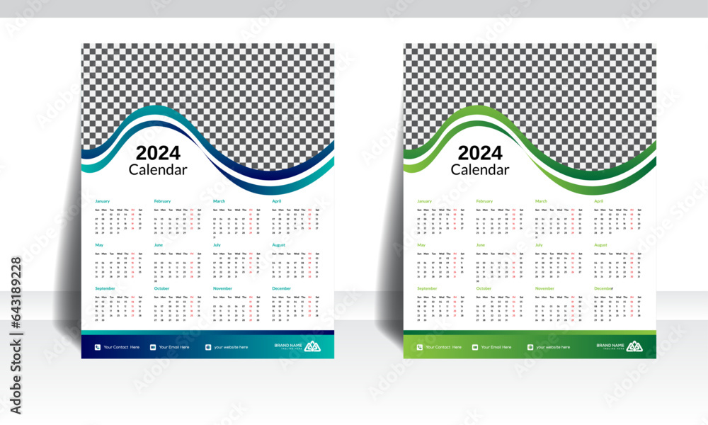 Wall Calendar 2024 year size 16/20 inch template, 12 Months, Week ...