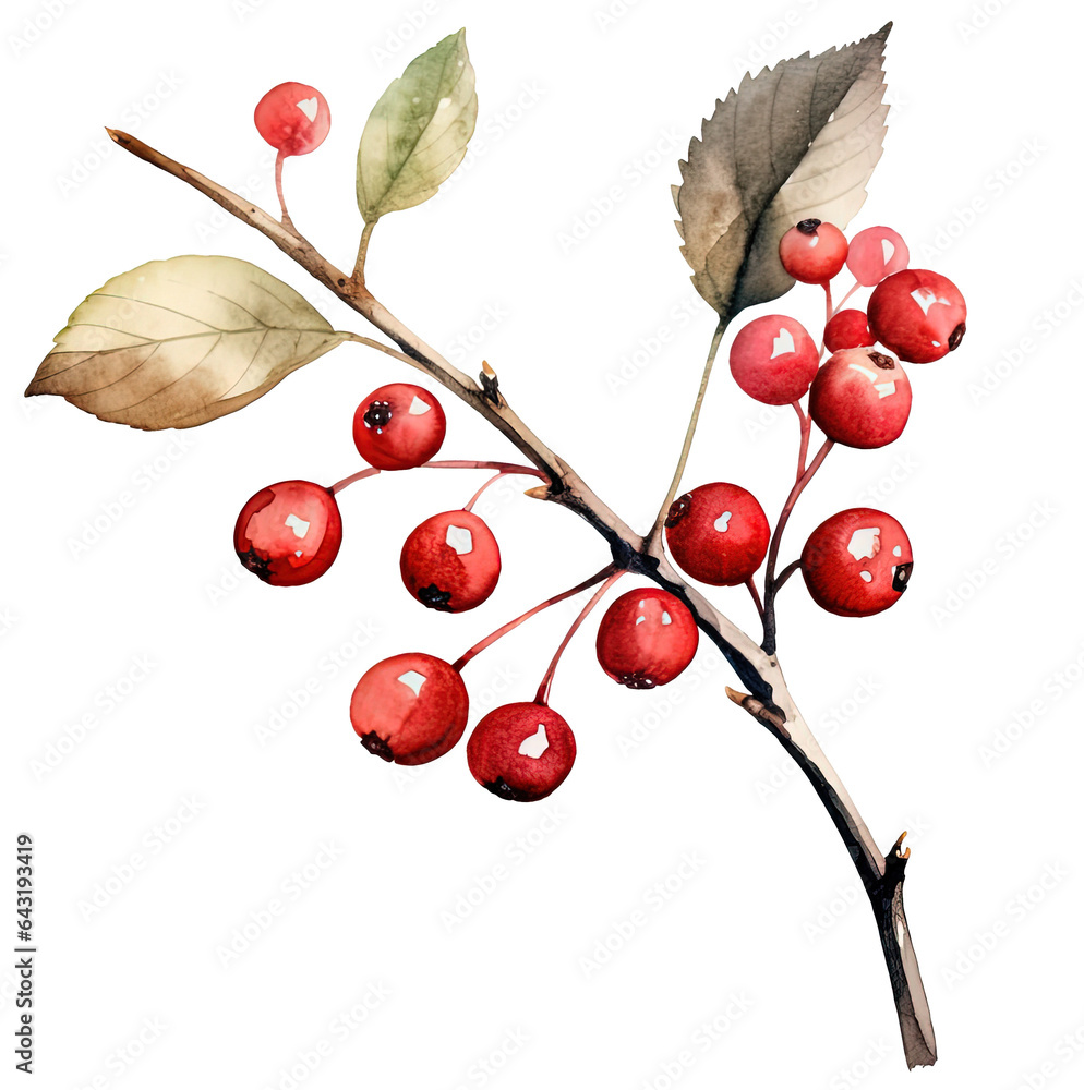 watercolor painting style illustration clipart of ripped red berry ...