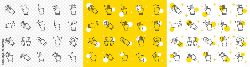 Hand swipe, Slide gesture, Multitasking icons. Touchscreen gesture line ...