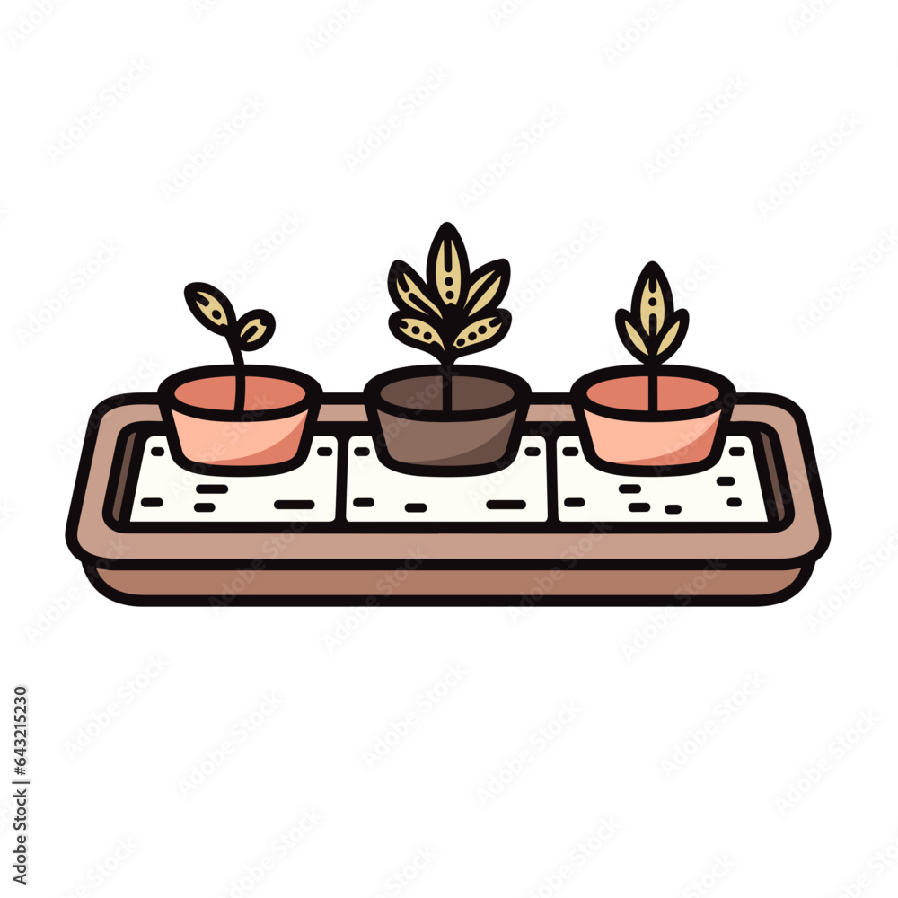 Seed tray vector icon in minimalistic, black and red line work, japan ...