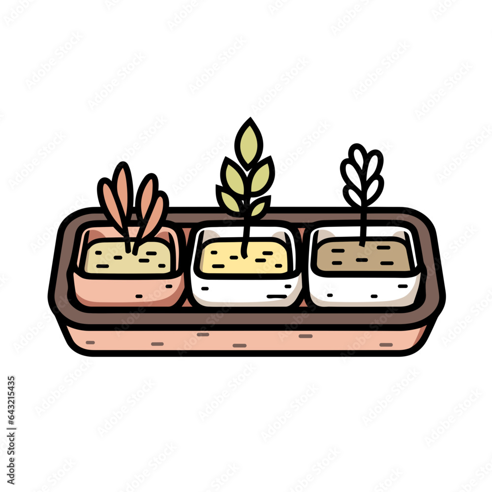 Seed tray vector icon in minimalistic, black and red line work, japan ...