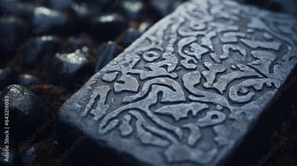 Ancient ocean tumbled pebble stone, visible relief remains of old ...