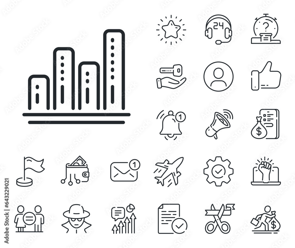 Column chart sign. Salaryman, gender equality and alert bell outline ...