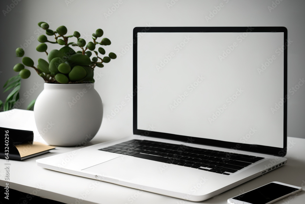 Laptop mockup with modern background and white screen. Generative AI ...