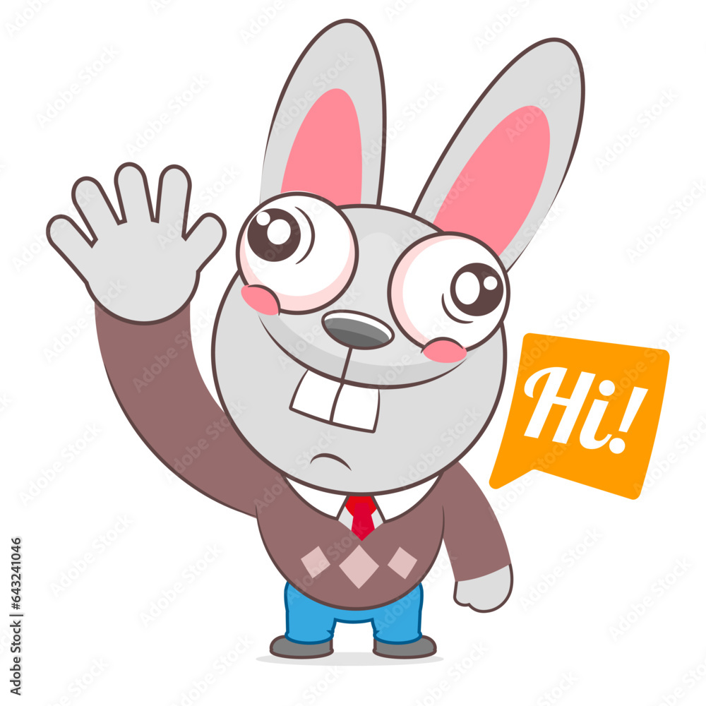 Man waving hand. Speech bubble hi. Outline, linear, thin line, doodle ...