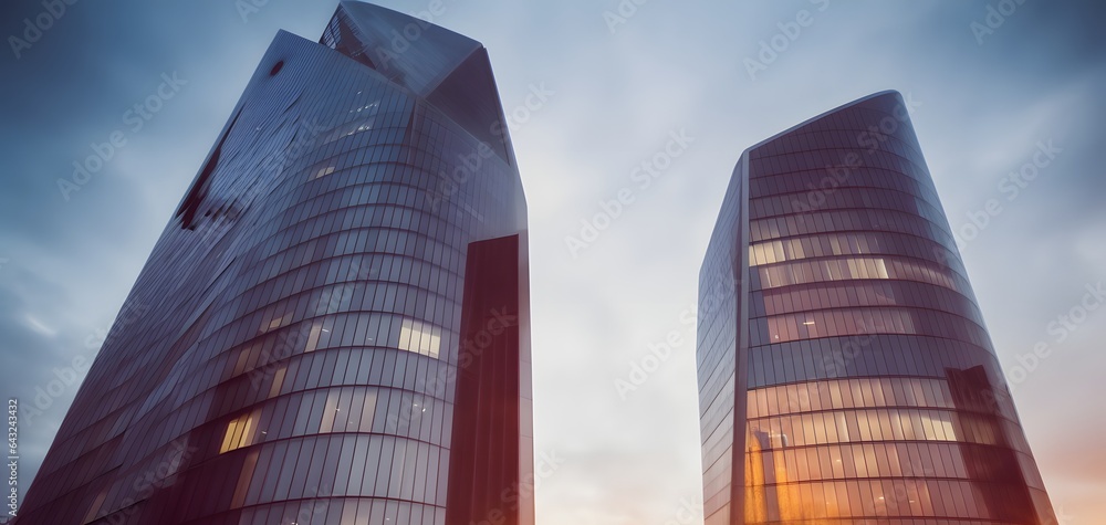 From below of entrance of office building next to contemporary high ...