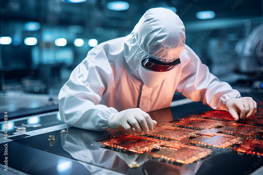 Man and semiconductor chip, Man in Semiconductor chip manufacturing ...