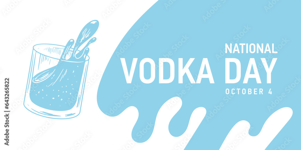 National vodka day banner. Glass of spilled drink. Shot of spilled ...