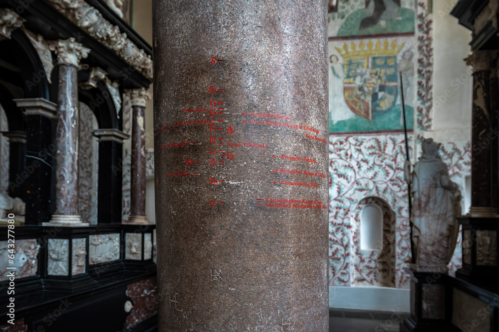 Central pillar marking the heights of Royal visitors over the years ...