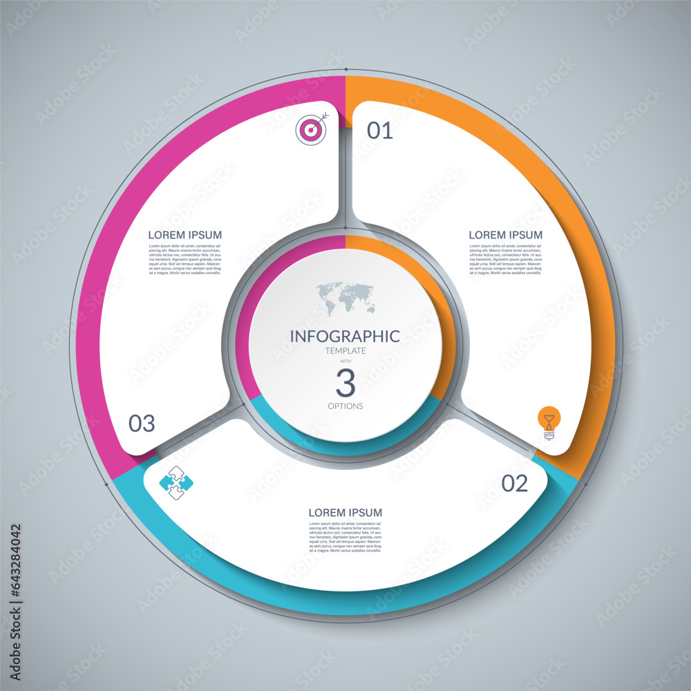 Infographic circle with 3 options, parts. 3-step cycle diagram for business infographics ...