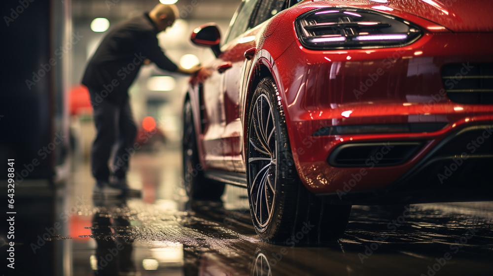 Red Car detailing concept.Auto cleaning and polishing Stock Photo ...