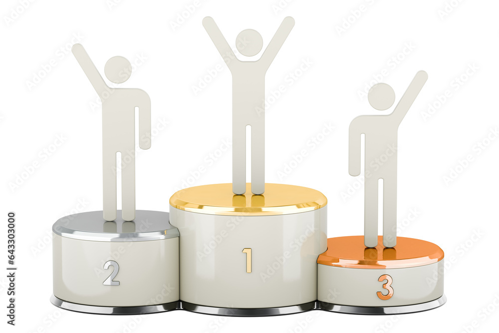 Winners Podium with cartoon people. 3D rendering isolated on ...