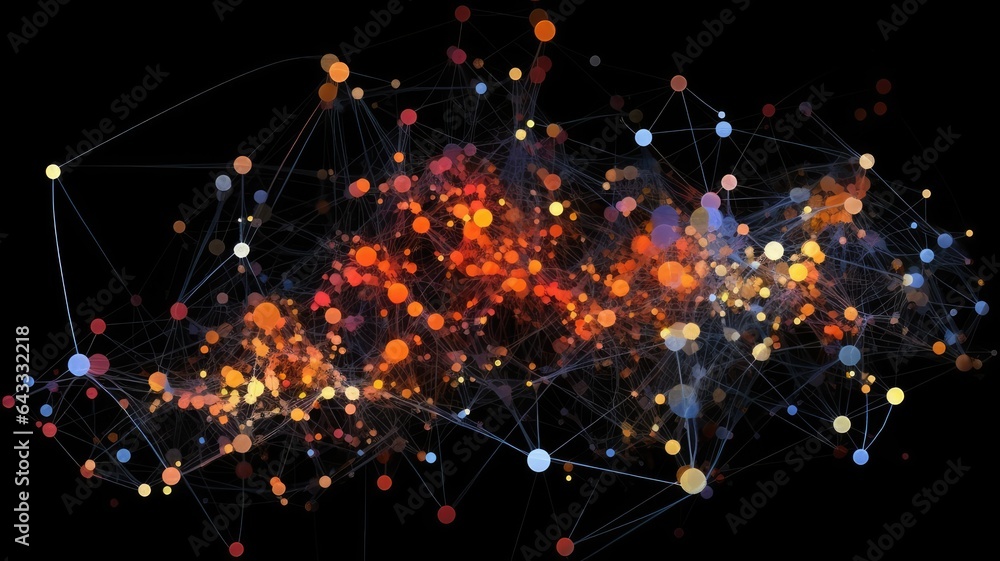 A data visualization with nodes representing datasets and lines indicating relationships ...