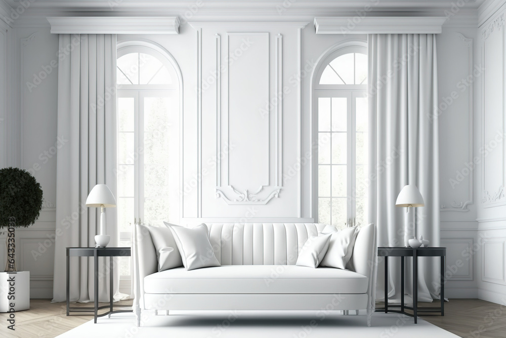 interior of a traditional white room with a living area. interior ...