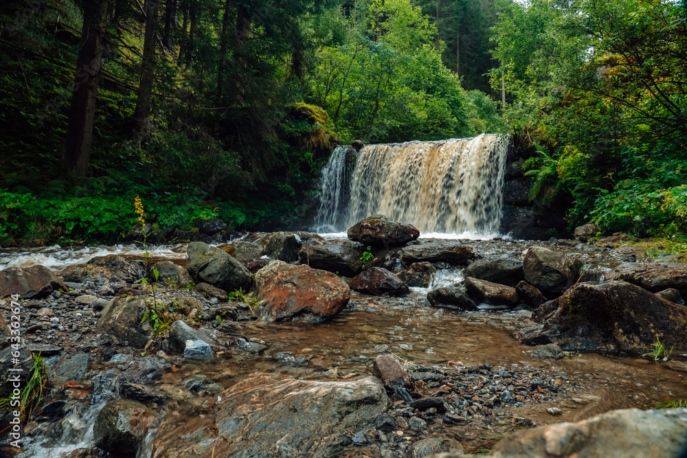 Waterfall background.forest river.Beautiful natural background with ...
