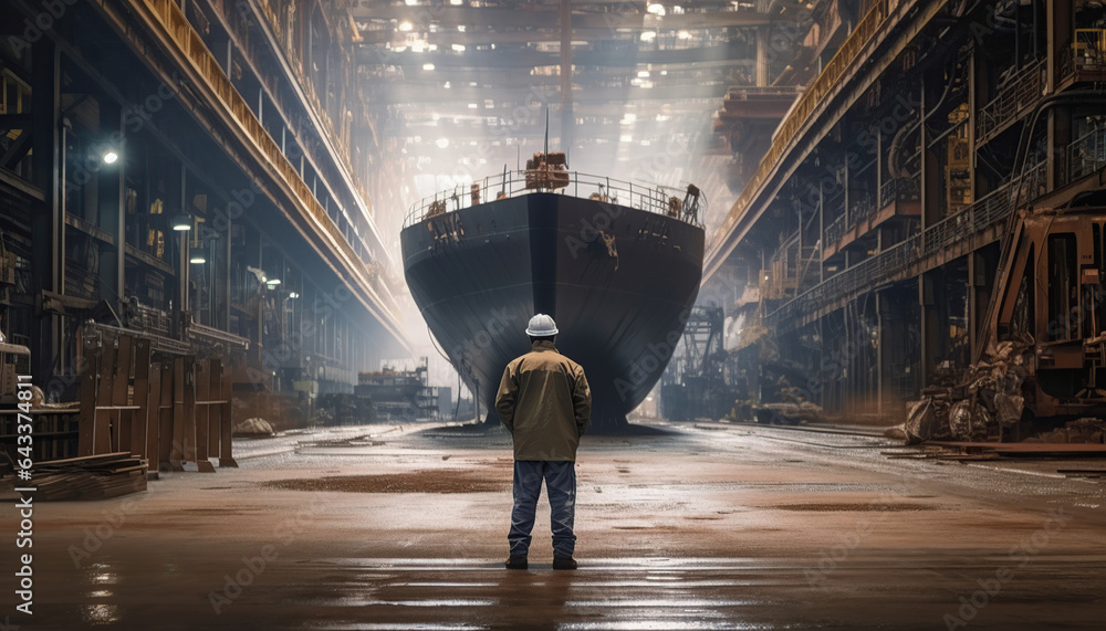 Shipyard industry ,Ship Building Big ship on floating dry dock in ...