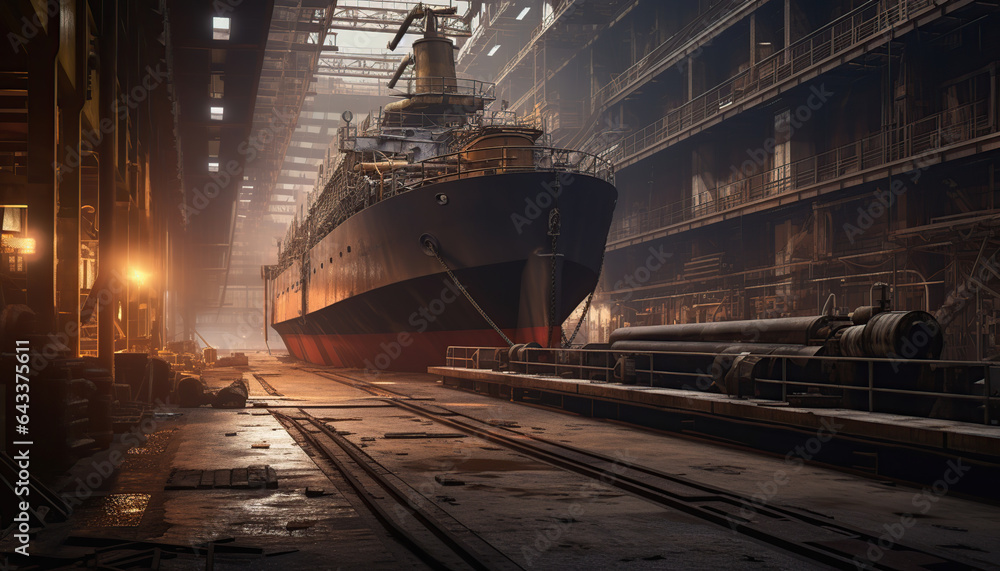 Shipyard industry ,Ship Building Big ship on floating dry dock in ...
