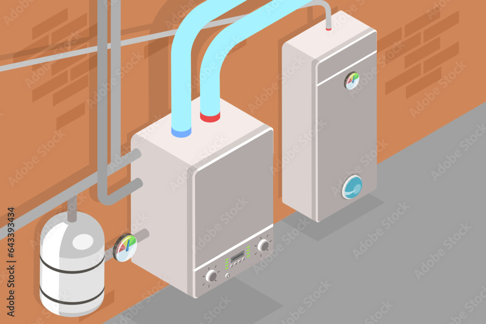 3D Isometric Flat Vector Conceptual Illustration of Boiler Room Stock ...